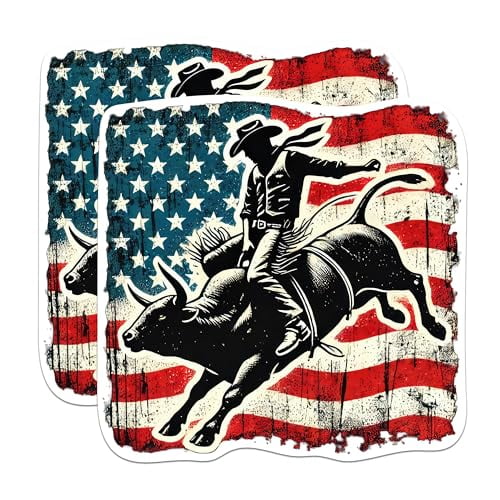 (2 Pack) Bullrider USA Flag Patriotic American Flag Stickers - Bull ...