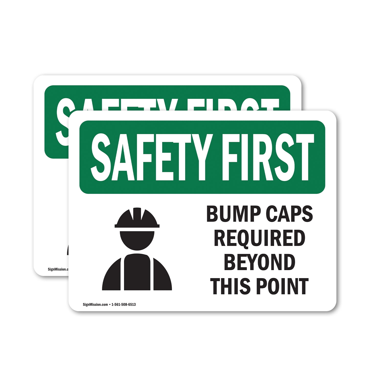 (2 Pack) Bump Caps Required Beyond This Point With Symbol OSHA Safety ...