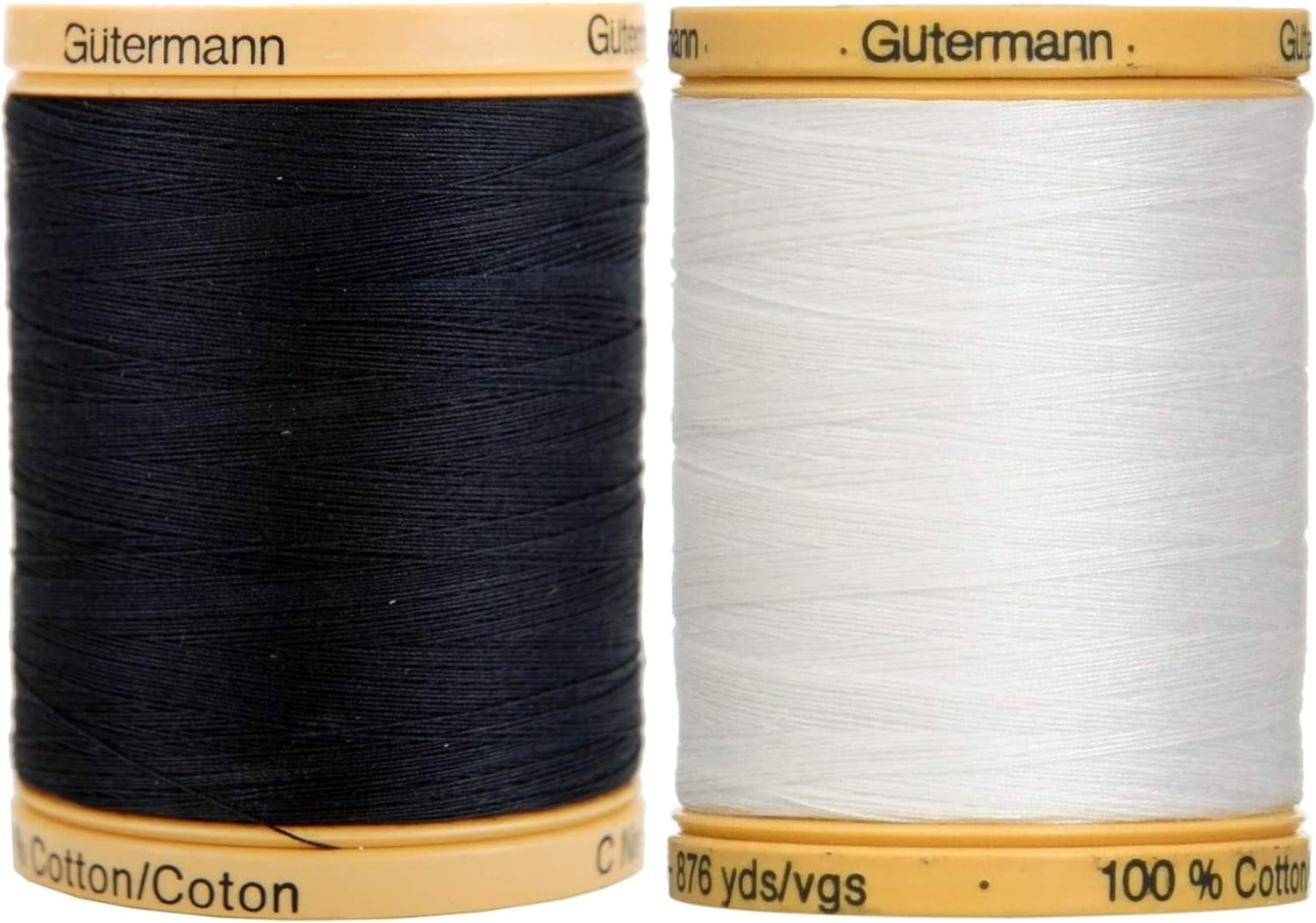 2 Pack Bundle - Black + White - Gutermann Natural Cotton Thread Solids ...