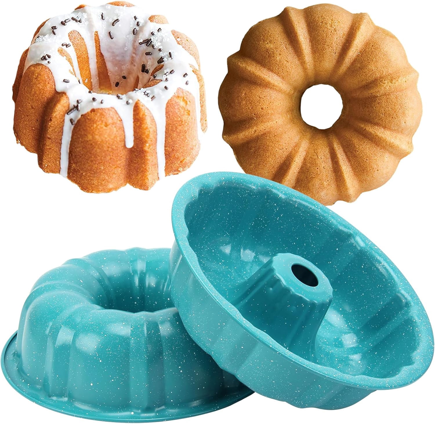 2 Pack Bunte Cake Pan Nonstick 9.5 Inch Fluted Tube Cake Pans for ...