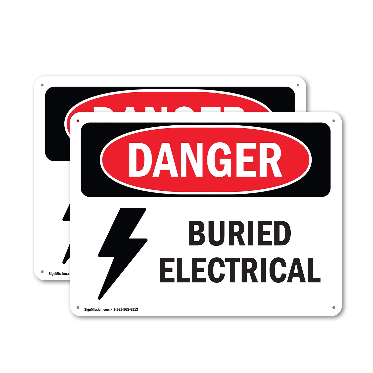 (2 Pack) Buried Electrical OSHA Danger Sign 18 Inch X 12 Inch Indoor ...