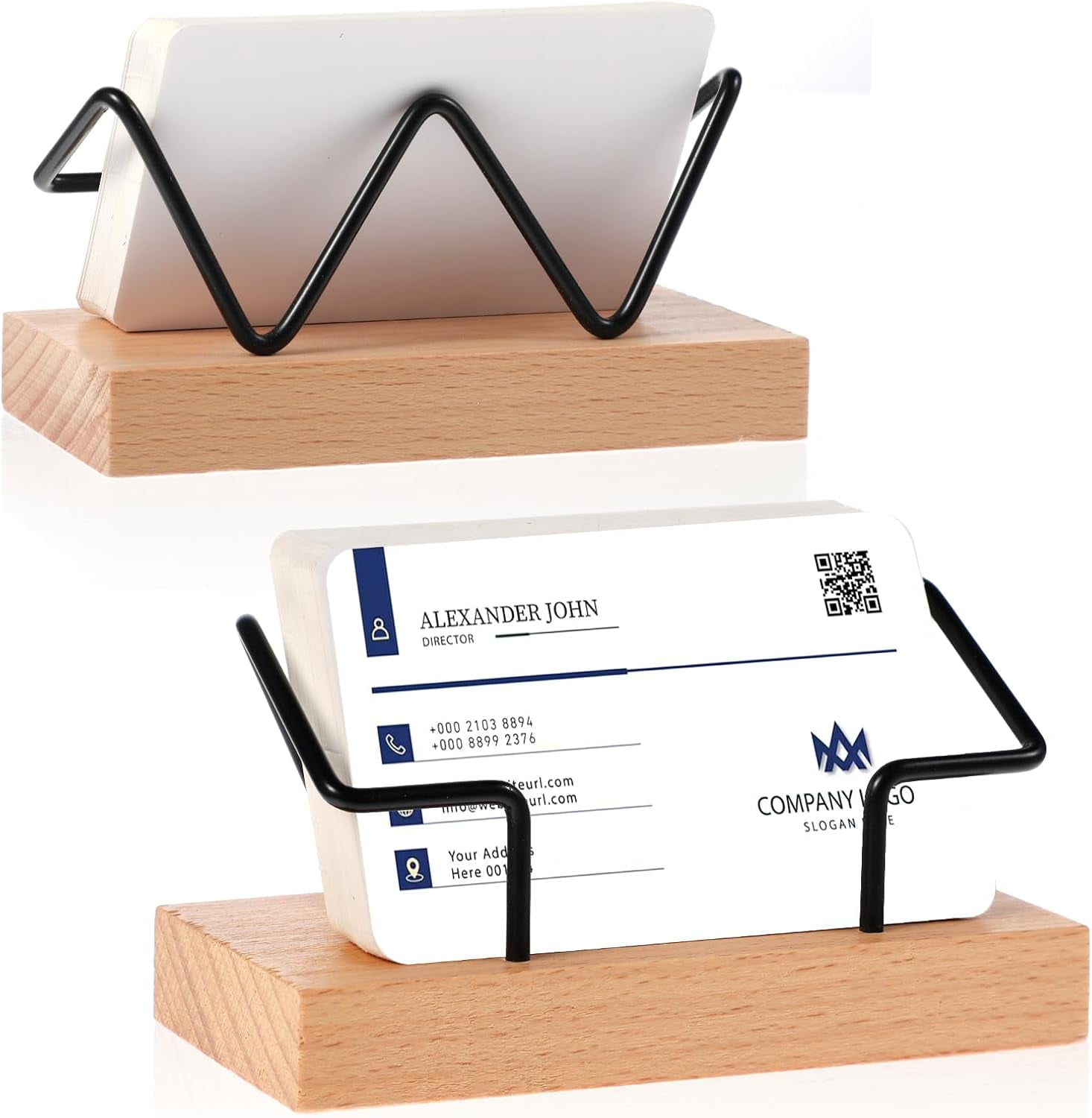 2 Pack Business Card Holder for Desk, Wooden Creative Business Card ...