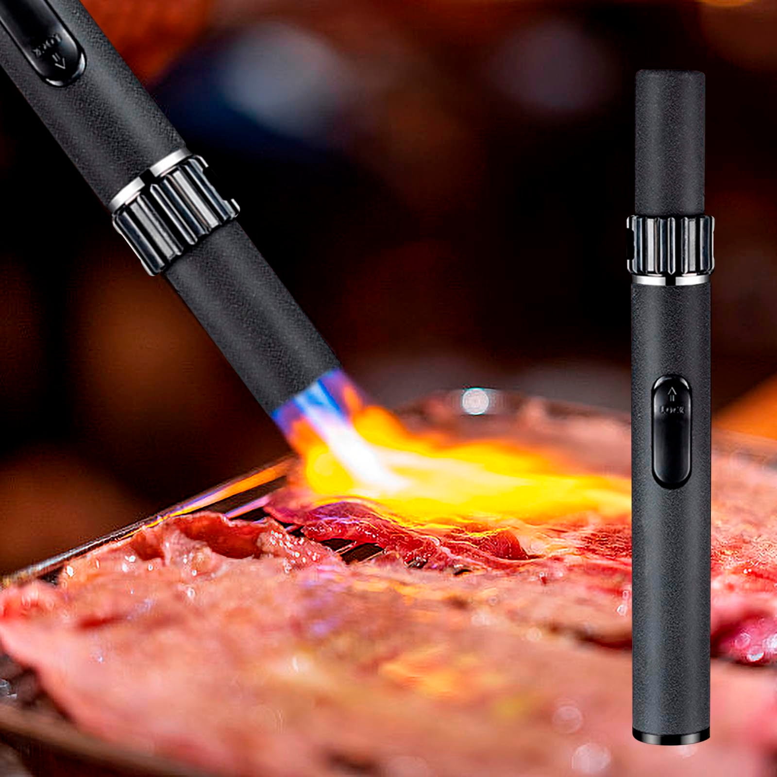 2 Pack Butane Torch Lighter, Windproof Straight Torch Blue Flame ...