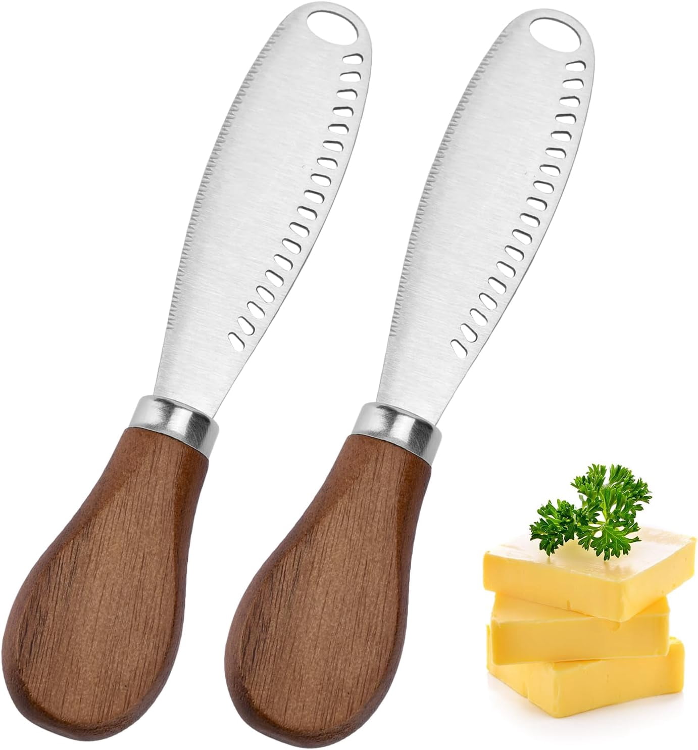 2 Pack Butter Knife, Stainless Steel Butter Spreader Knife with Wooden ...