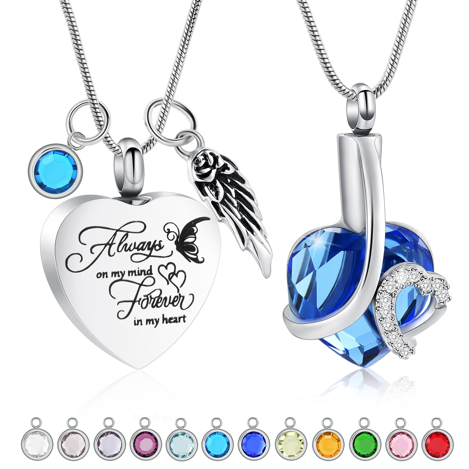 2 Pack Butterfly Heart Urn Necklaces for Ashes Cremation Jewelry for ...