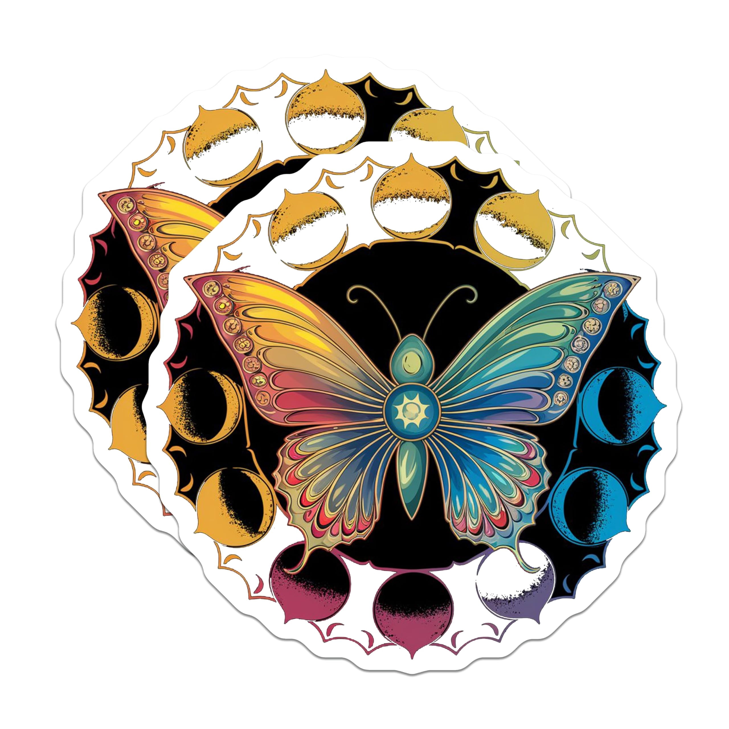 (2 Pack) Butterfly Moon Phase Stickers - Celestial Insect Decals - Boho ...