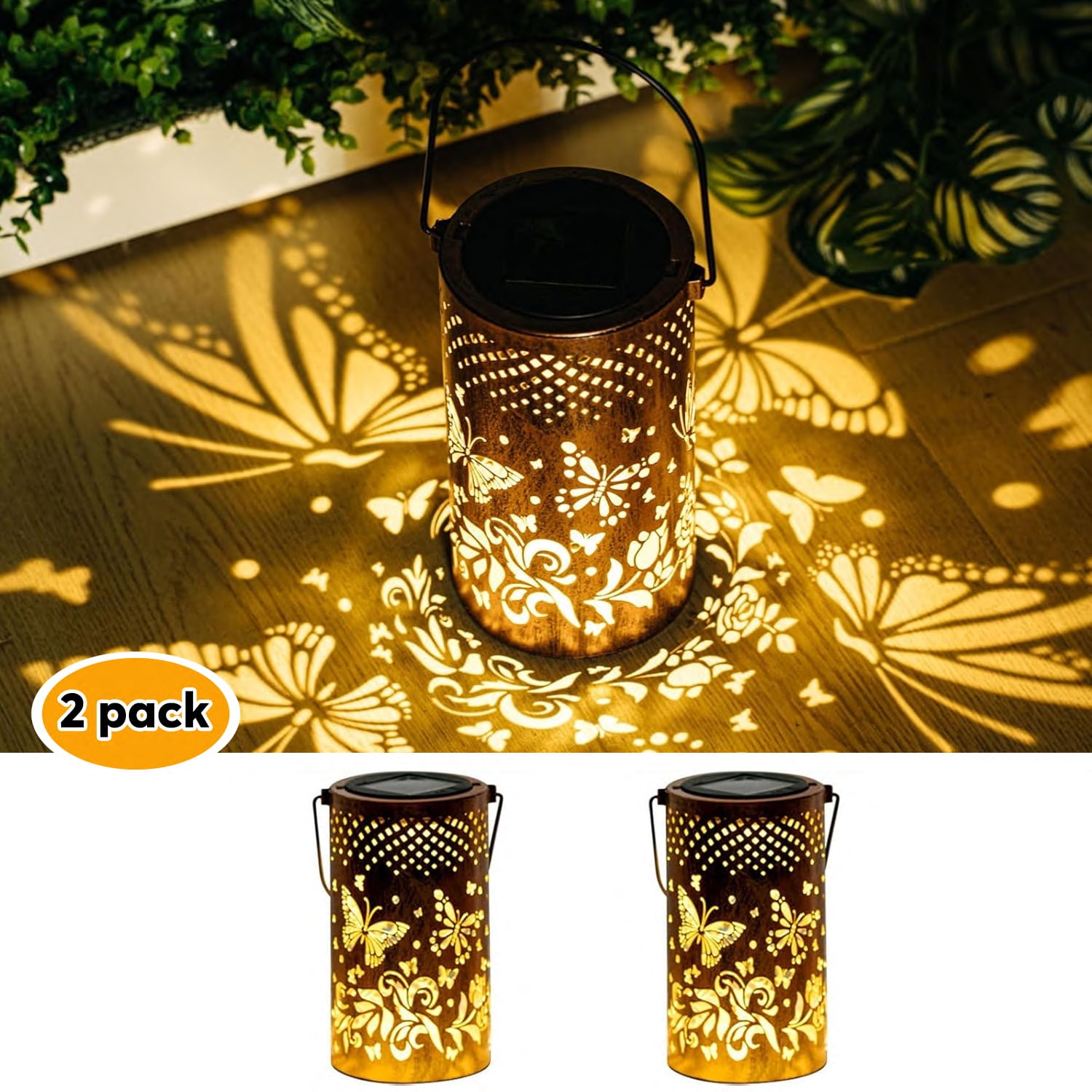 KERPOS 2 Pack Butterfly Solar Lanterns, Hanging Metal Lights ...