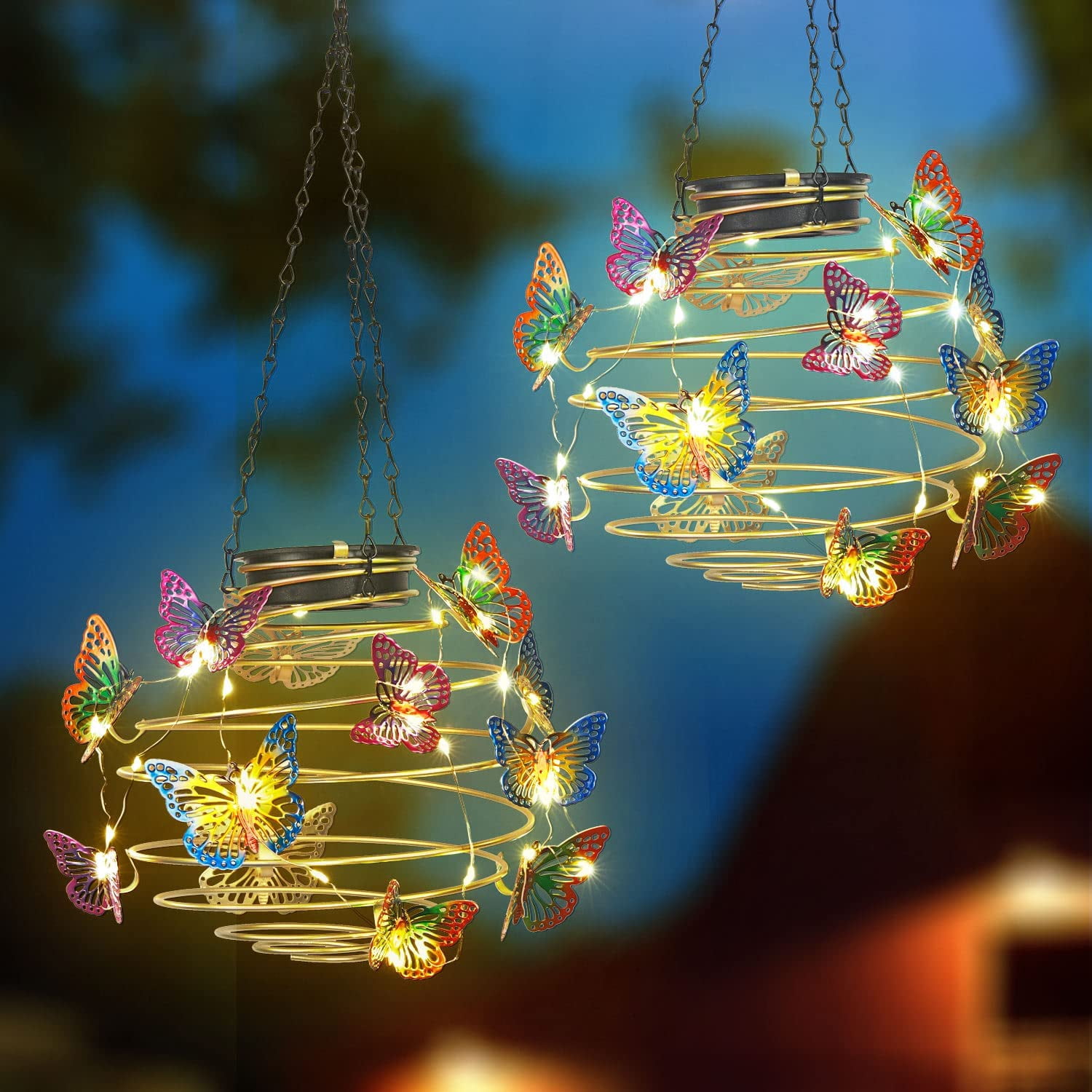 2 Pack Butterfly Solar Lights Outdoor Hanging Lantern with Handle ...