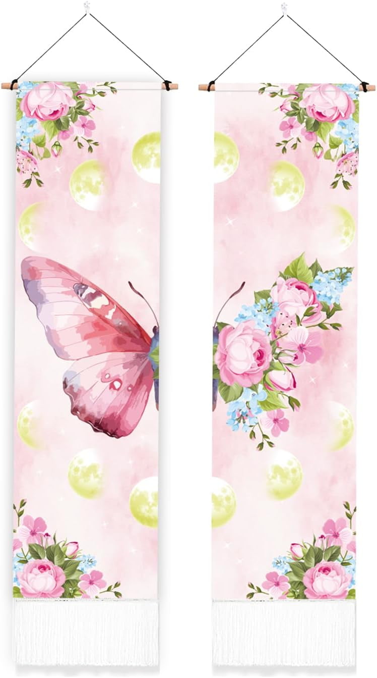 2 Pack Butterfly Tapestry Moon and Flower Tapestry Aesthetic Wall ...