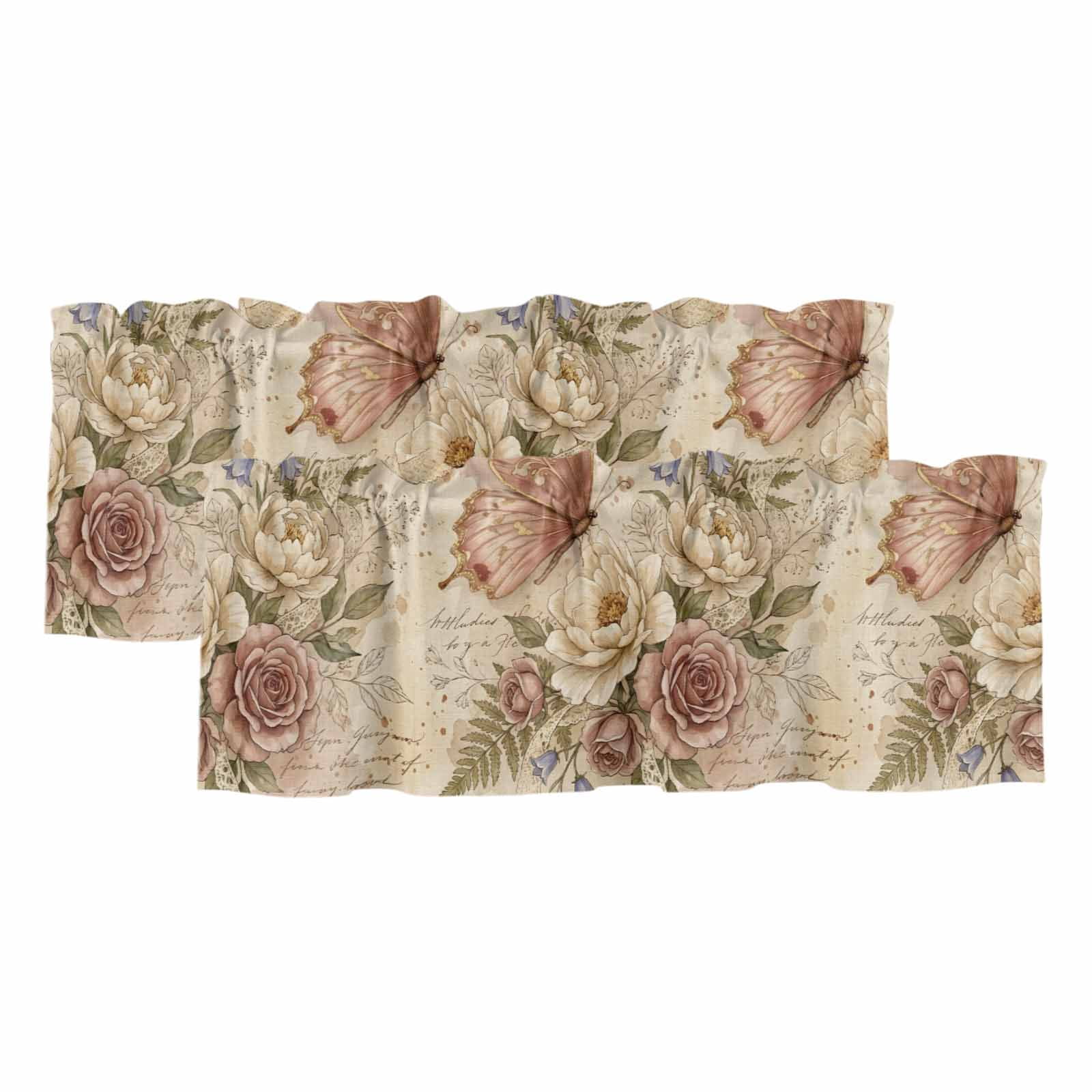 2 Pack Butterfly Valance for Window Roses Lavender Ferns French ...