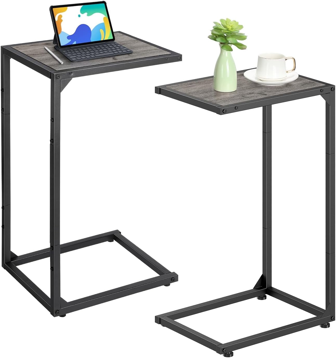 2 Pack C-Shaped End Tables, Narrow Sofa Side Table, Small Bedside ...