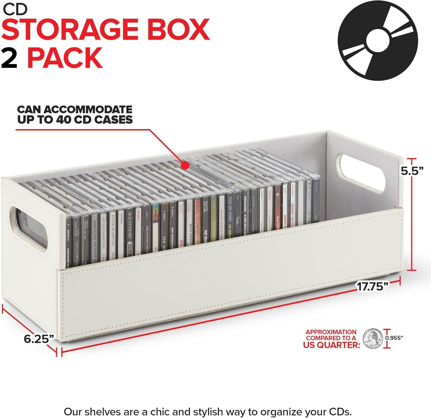 2- Pack CD Storage Box, Organizer Shelf for Movie Cases, DVDs, Cassette ...