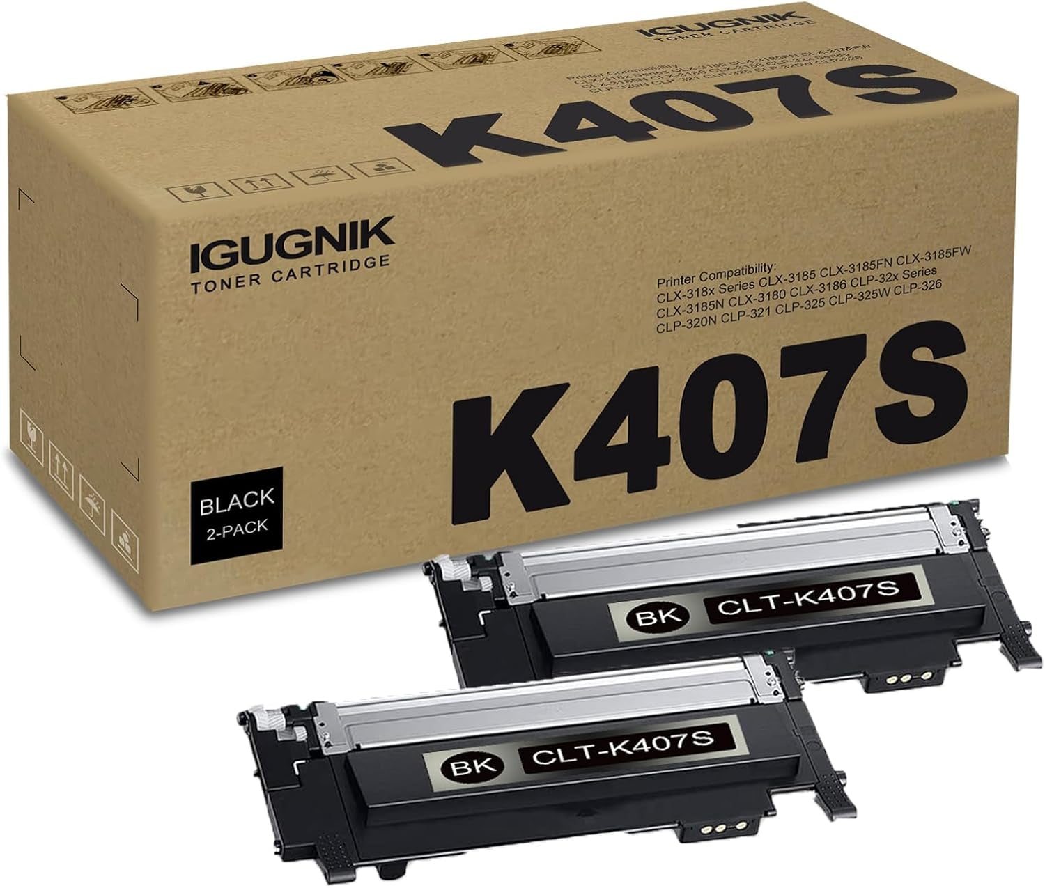 2 Pack CLT-K407S Black Toner Cartridge Replacement for Samsung CLT-K407S Work with CLX-318x ...