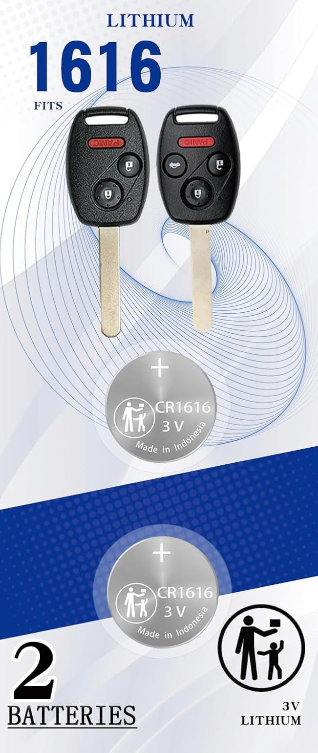 (2 Pack) CR1616 Remote Key FOB Battery Replacement for 2003-2015 Accord ...