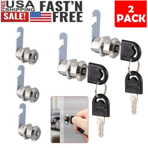 2 Pack Cabinet Cam Lock Tool Box Lock Chest Key Storage Truck Safe ...
