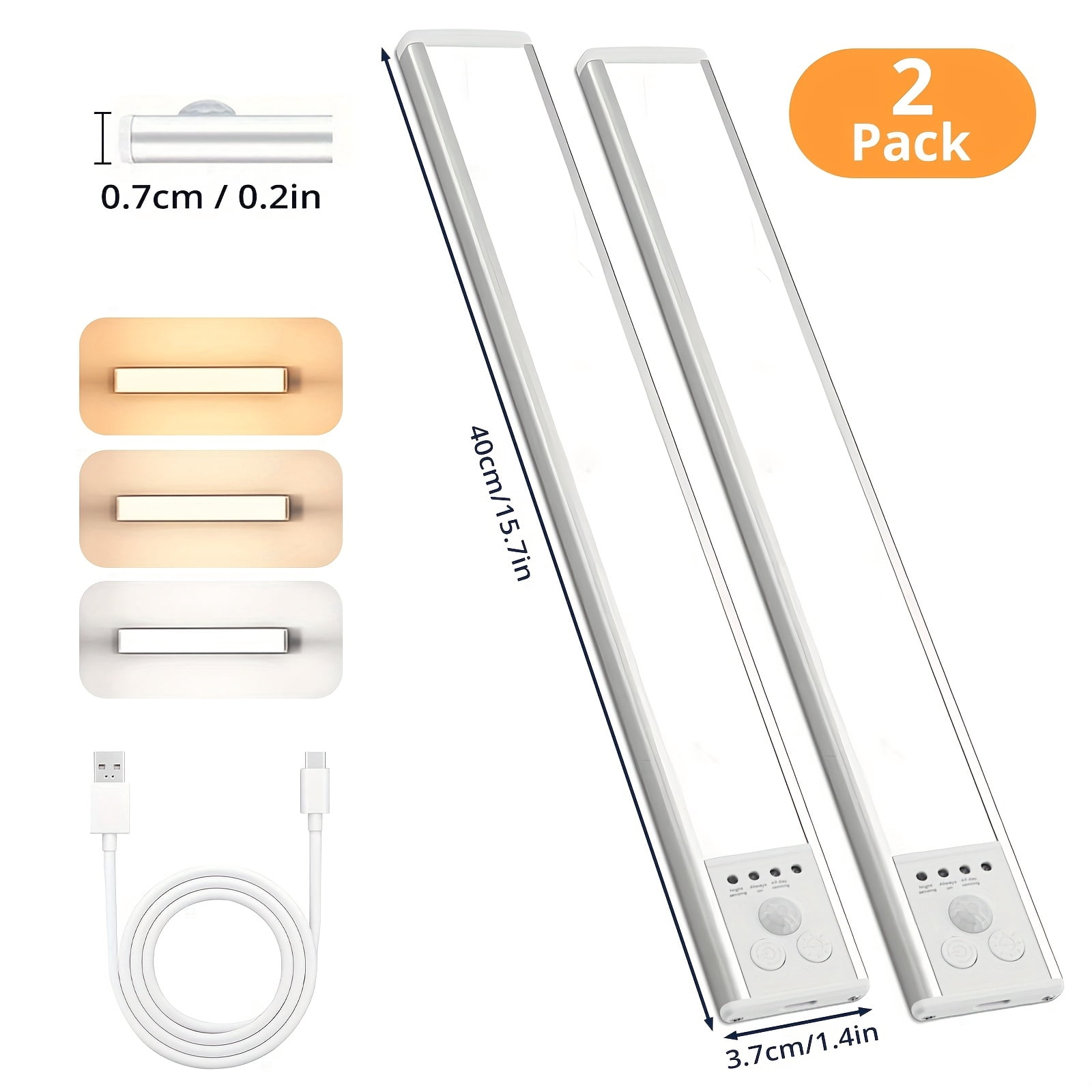 2-Pack Under Cabinet LED Lights with Motion Sensor, Dimmable 3 Color ...
