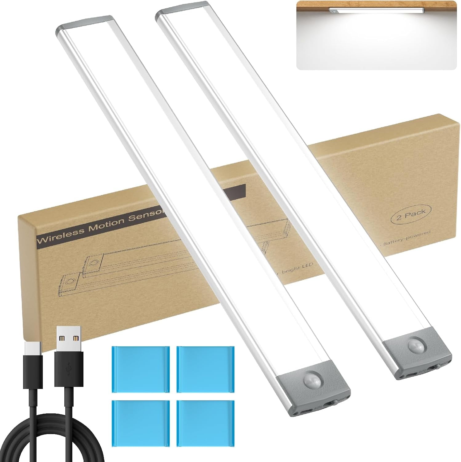 2 Pack Under Cabinet Lighting,54 LED Motion Sensor Light Indoor,2500mah ...
