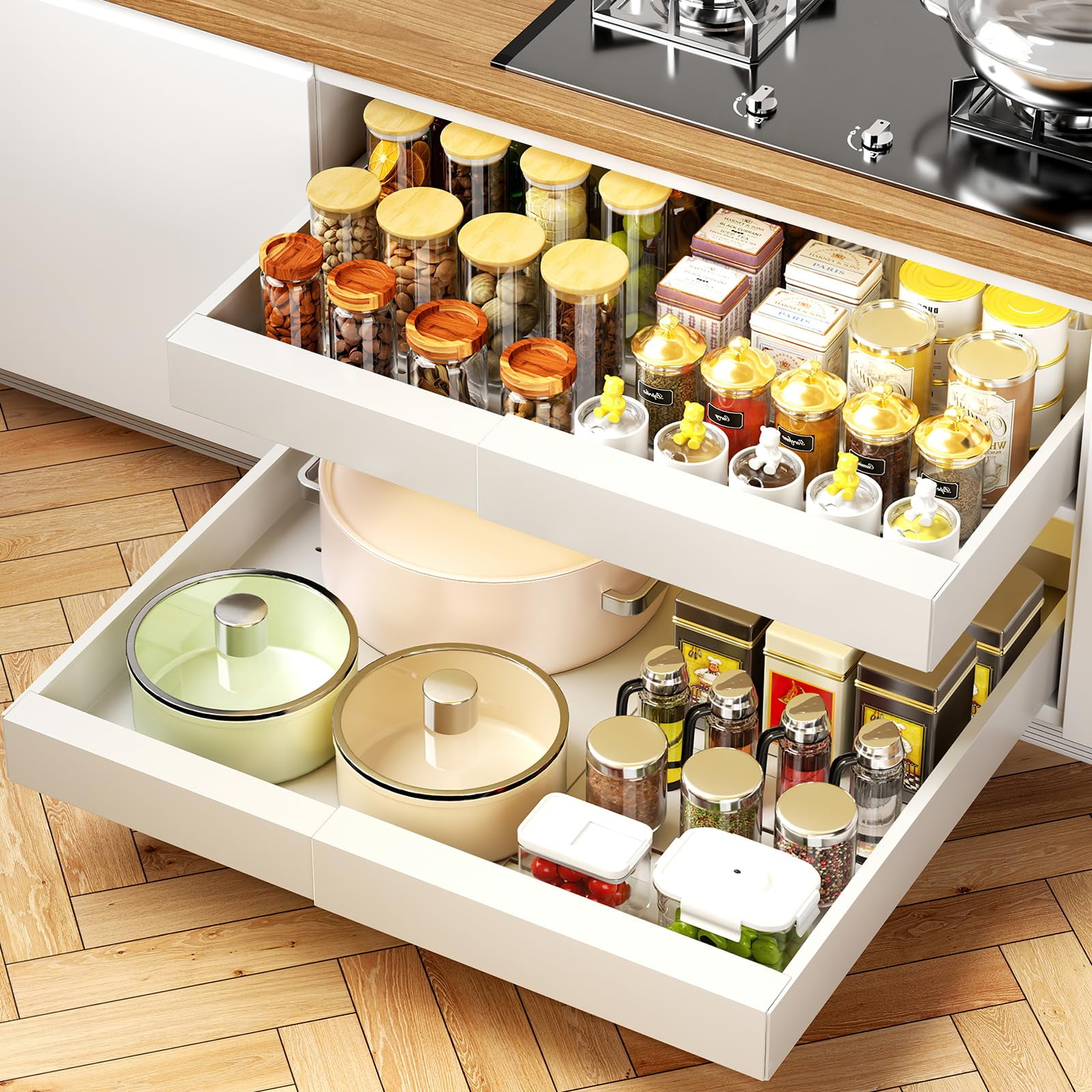 2-Pack Out Cabinet Organizer Expandable, 21" Adhesive Out Drawers ...