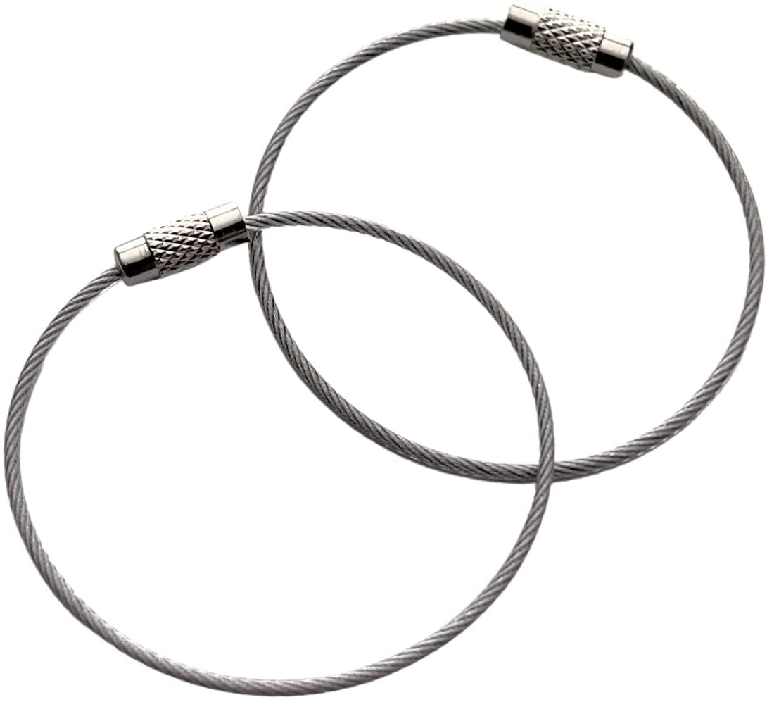 2 Pack - Cable Loop Luggage Tag Holders - 6 inch Metal Stainless Steel ...