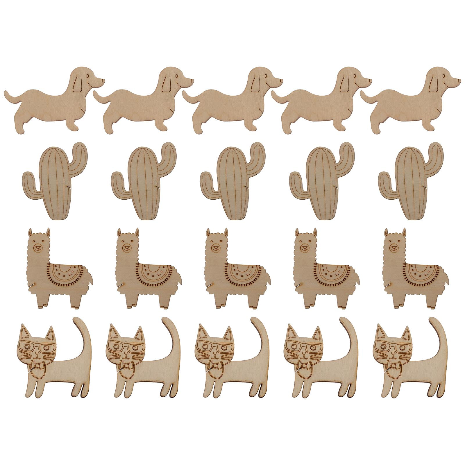 2 Pack Cactus Animal Doodle Wood Chips DIY Handicrafts 6.5X5.5cm ...