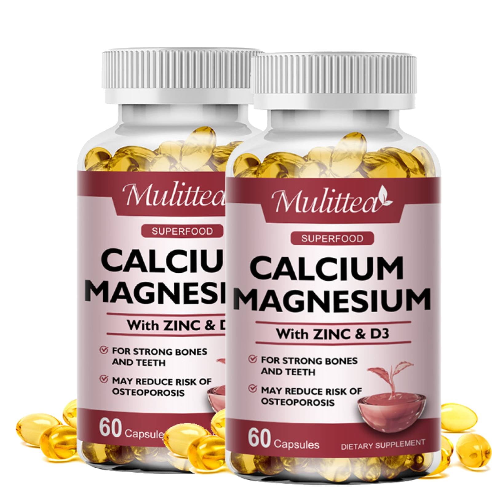 (2 Pack)Calcium Magnesium with Zinc & D3 Capsules, 1000mg Calcium 400mg ...