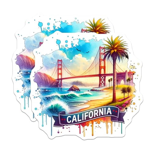 (2 Pack) California Magnets - Golden Gate Bridge Art - Beach Scene ...