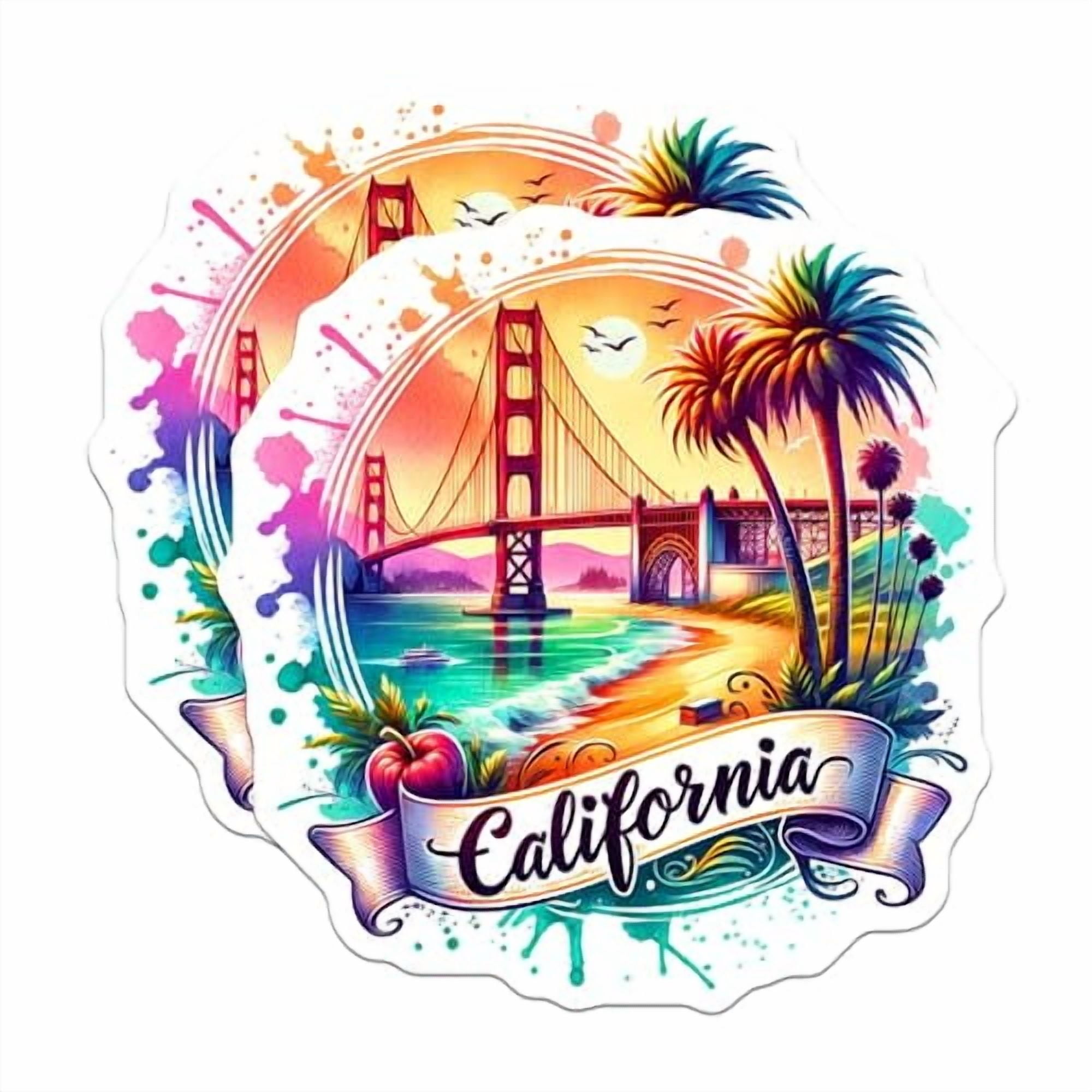 (2 Pack) California Magnets - Golden Gate Bridge - Palm Tree Beach ...