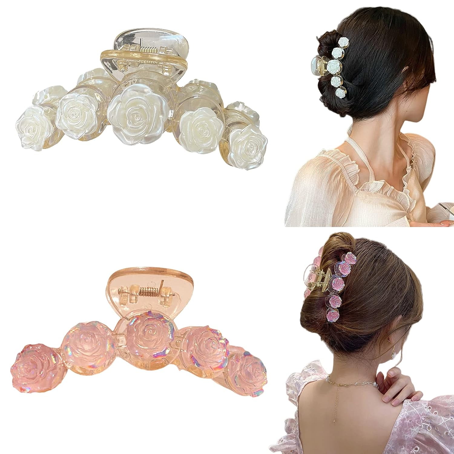 2 Pack Camellia Hair Claw Clips, Large Hair Jaw Clips, Flower Hair ...