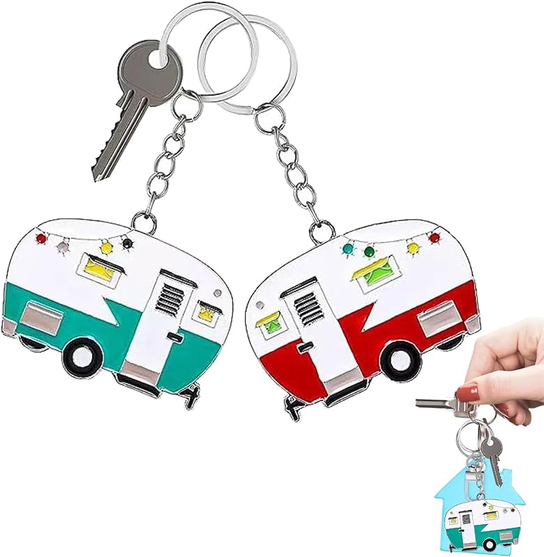 2 Pack Camper Keychain Set Happy RV Camper Keyring Couples Camping ...