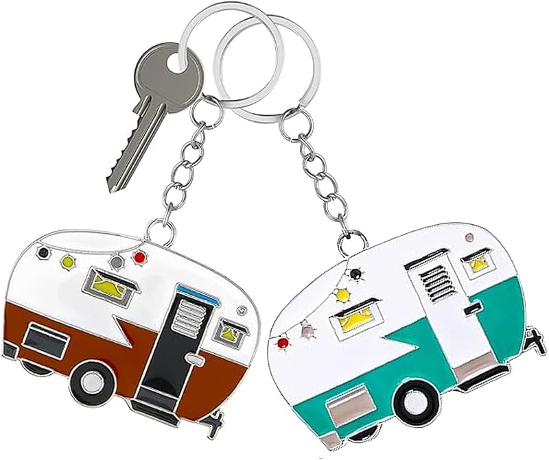 2 Pack Camper Keychain Set Happy RV Camper Keyring Couples Camping ...