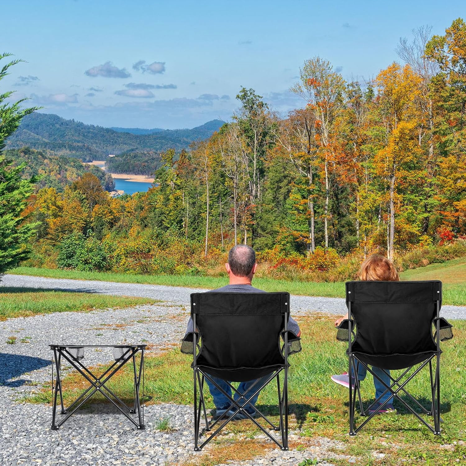 2 Pack Camping Chairs for Adults, Lawn Chairs with Table, Heavy Duty ...