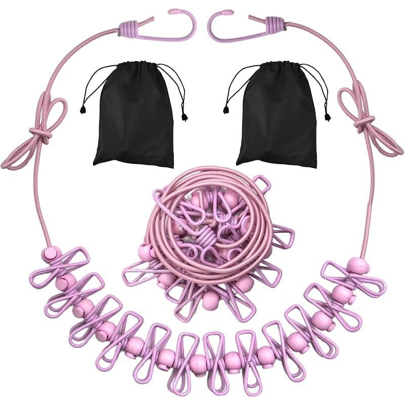 2 Pack Camping Clothesline Portable 12 Clothespins, Camping Accessories ...