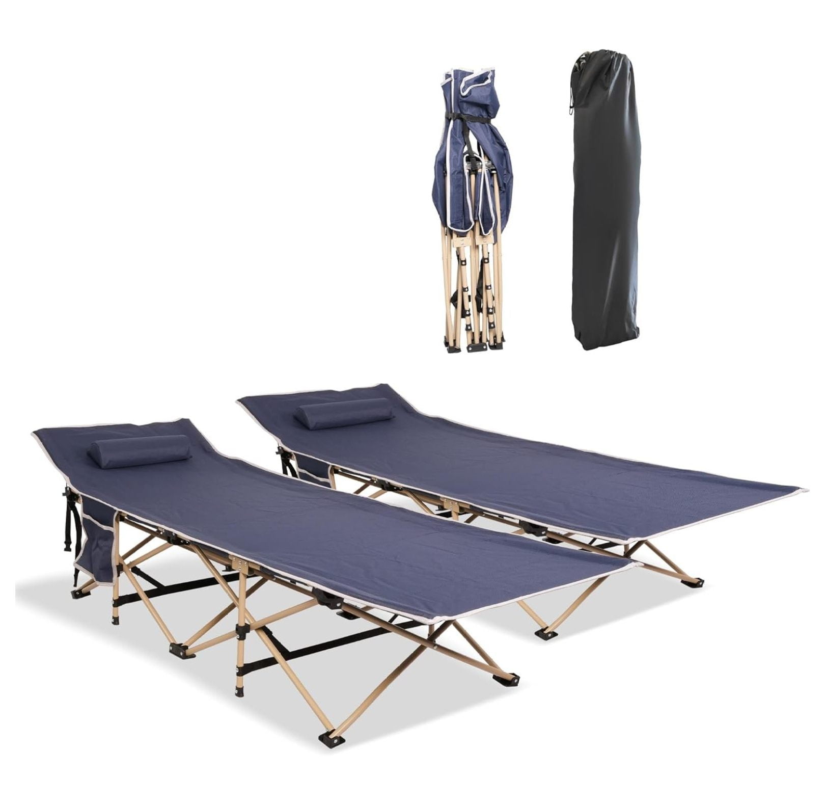 Keeomi 2 Pack Camping Cot, Portable Wide Sleeping Cots with Pillow ...