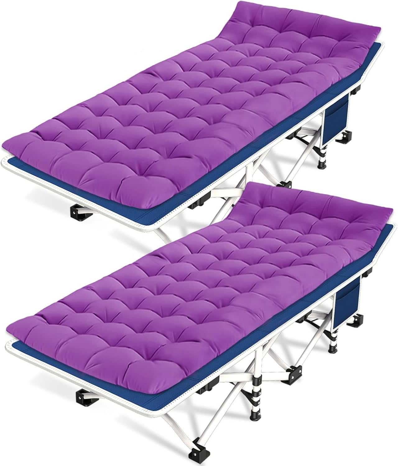 2 Pack Camping Cot with Mattress Comfortable Cots for Sleeping with ...