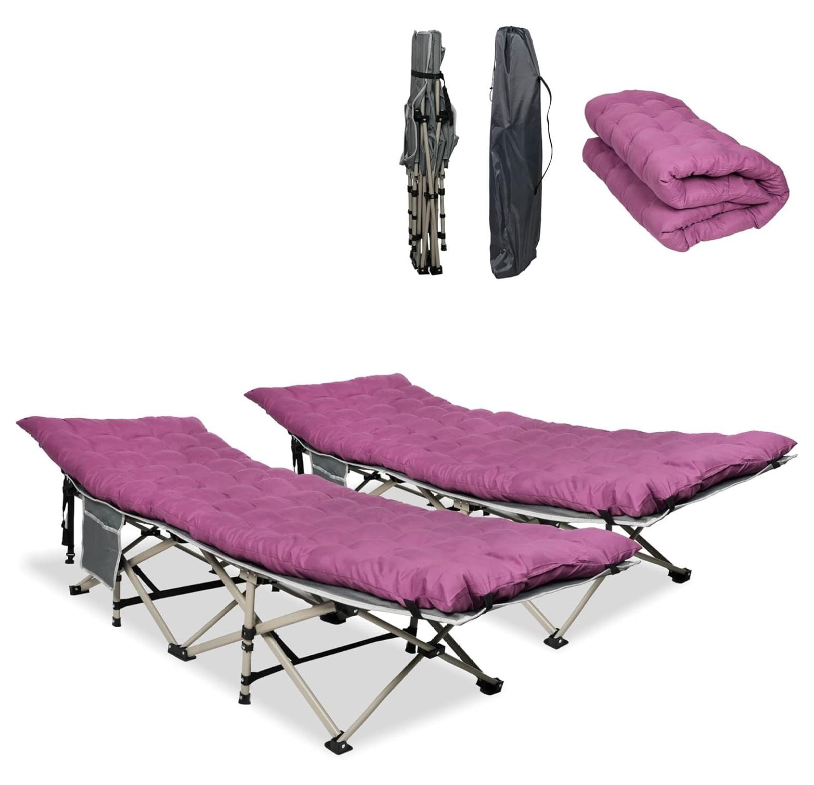 2 Pack Camping Cots for Adults, Folding Sleeping Cot Bed with Removable ...