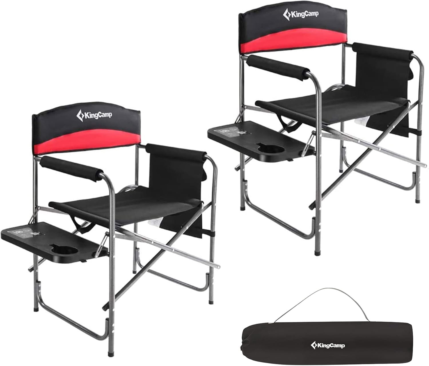 2-Pack Camping Folding Director Chairs with Side Table & Storage, Red ...