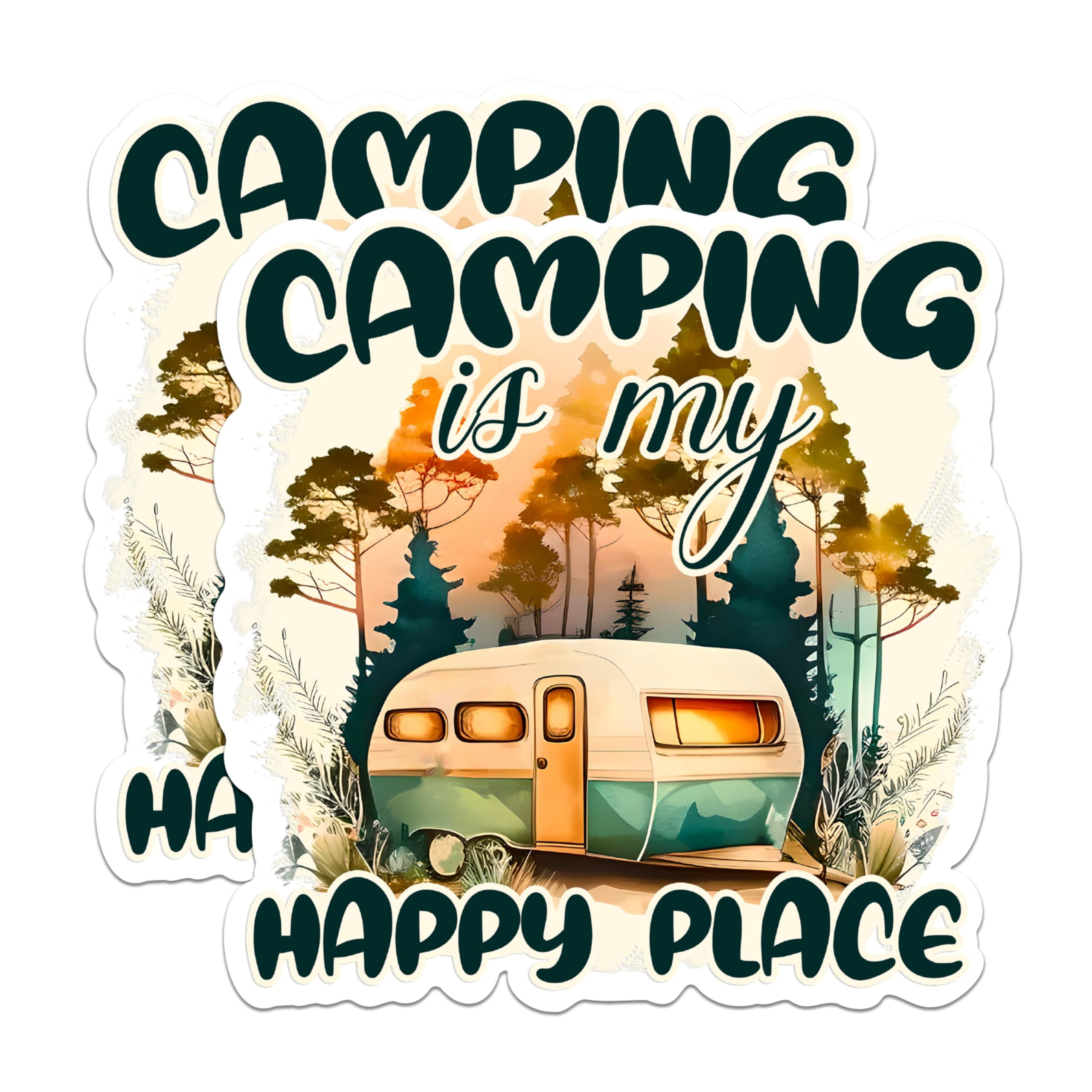 (2 Pack) Camping is My Happy Place Magnets - Camper Trailer Magnets ...