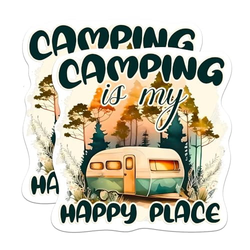 (2 Pack) Camping is My Happy Place Stickers - Camping Hiking Hiker ...