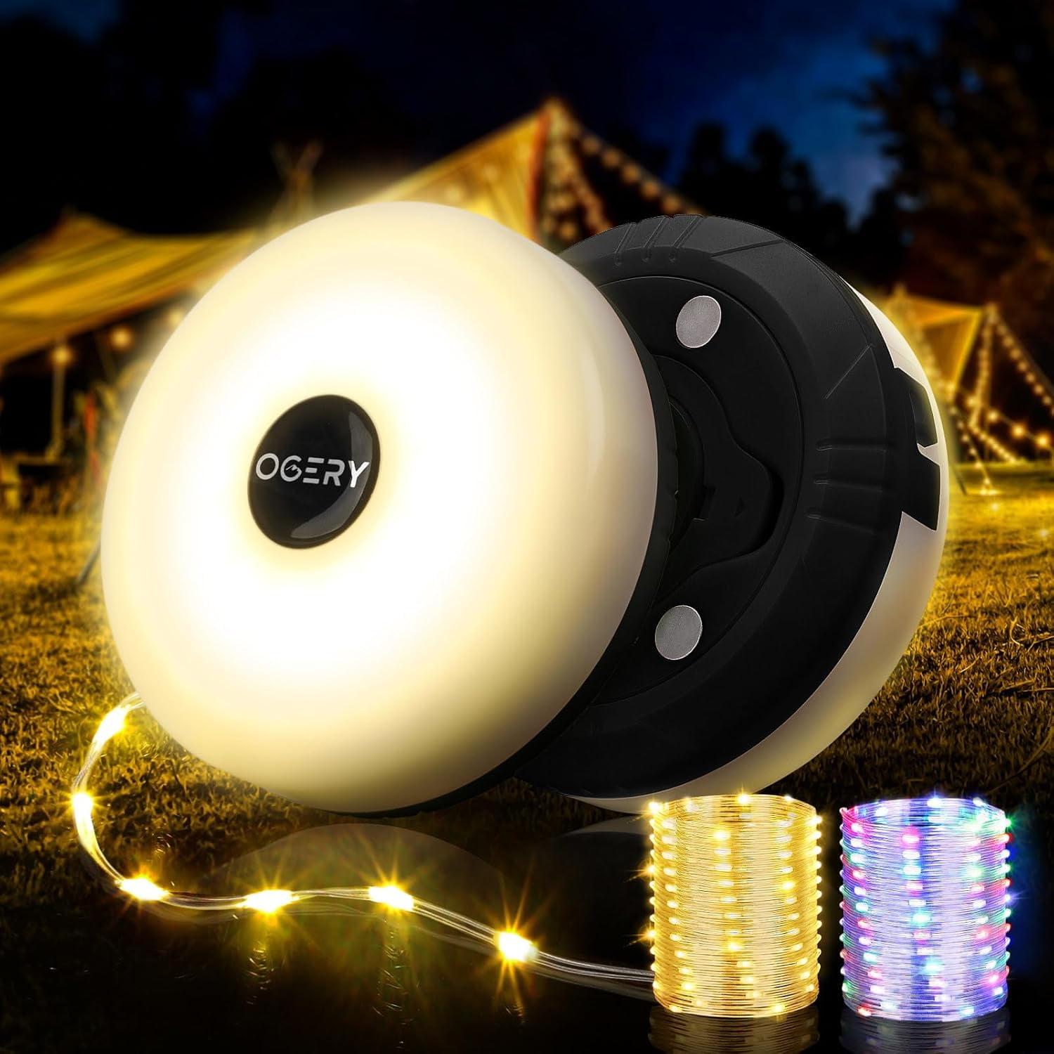 2-Pack Camping String Lights, 4 in 1 Quick Storage 32.8FT Rechargeable ...