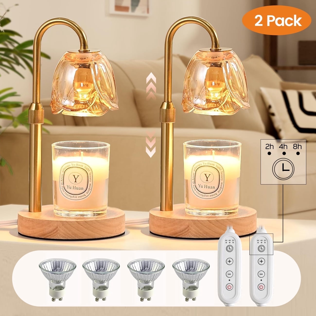 2 Pack Candle Warmer Lamp with Dimmer Timer, Wax Warming Lamps with 4 ...