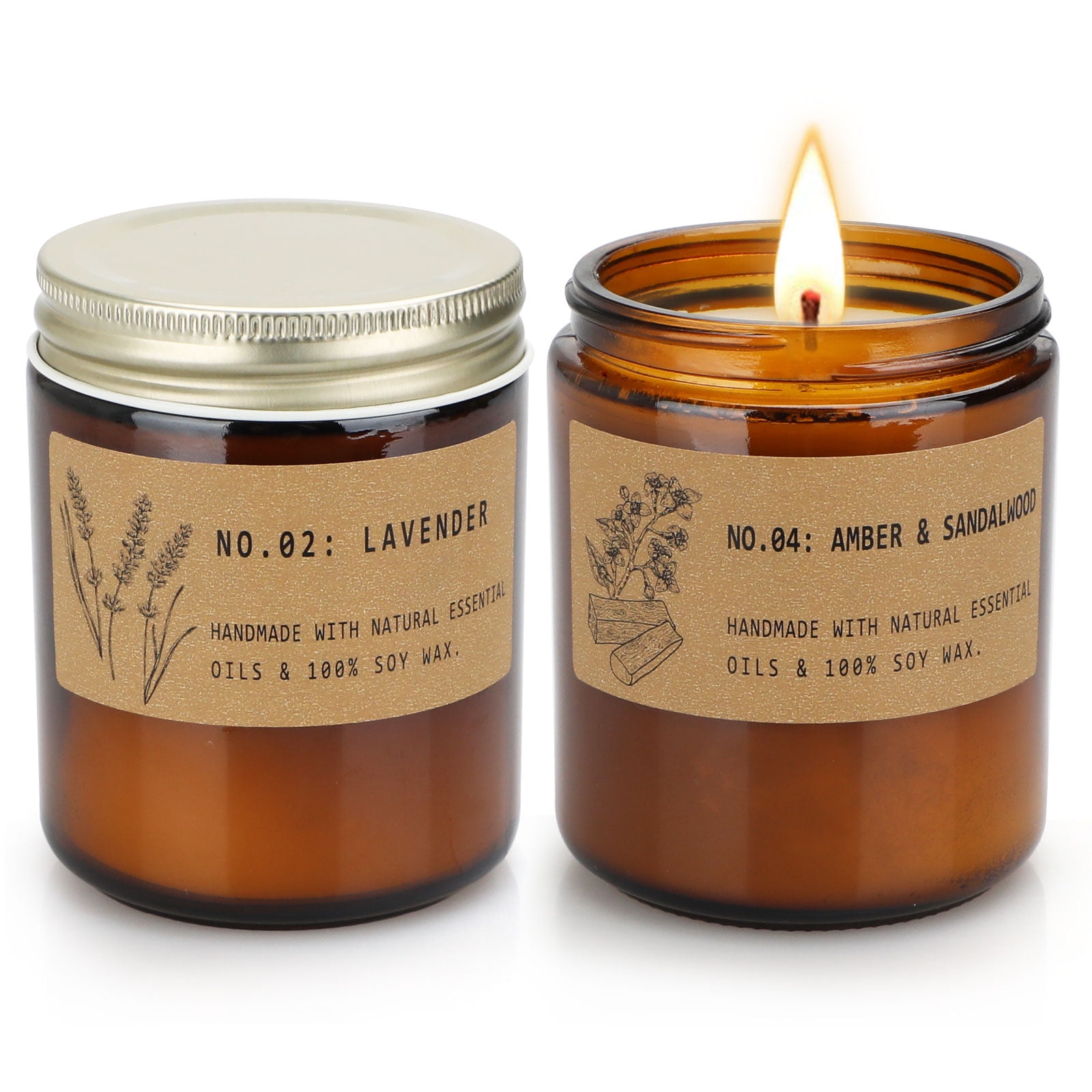 Pack de 2 Velas de Aromaterapia de Cera de Soja, Lavanda y Sándalo ...
