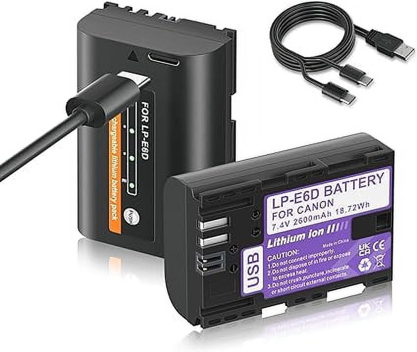 2 Pack Canon Camera Battery LP-E6,2600mah LP-E6N Canon Battery Charger ...