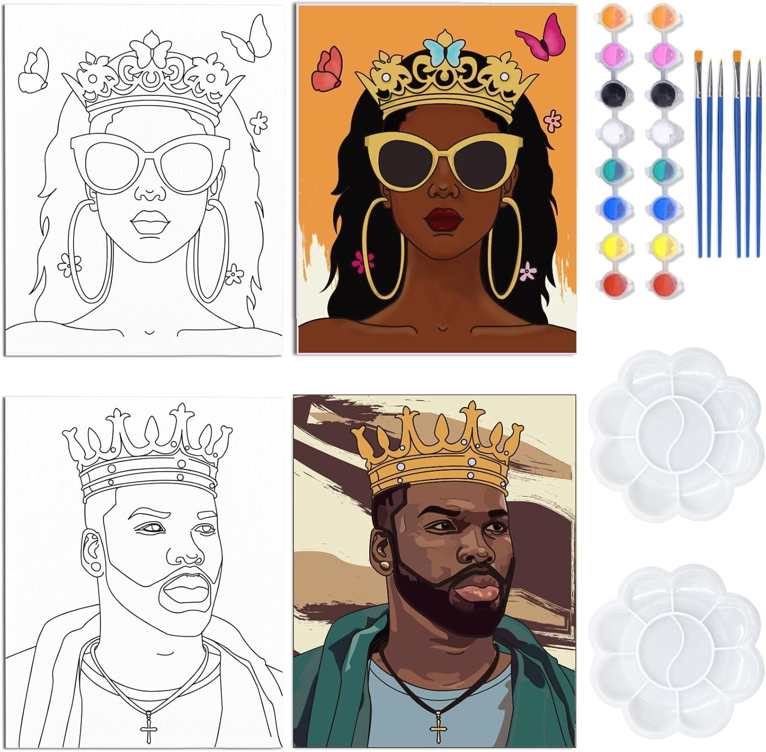 2 Pack Canvas Painting Kits Pre Drawn Stretched Canvas Painting for ...