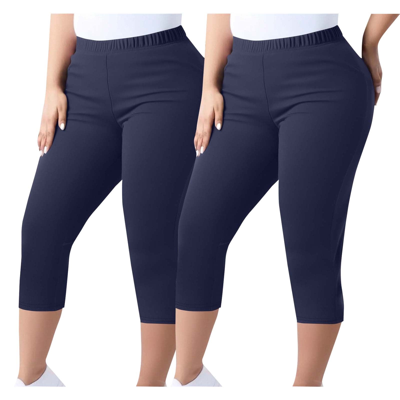 2 Pack Capri Leggings for Women Plus Size Elastic Waist 3/4 Length ...