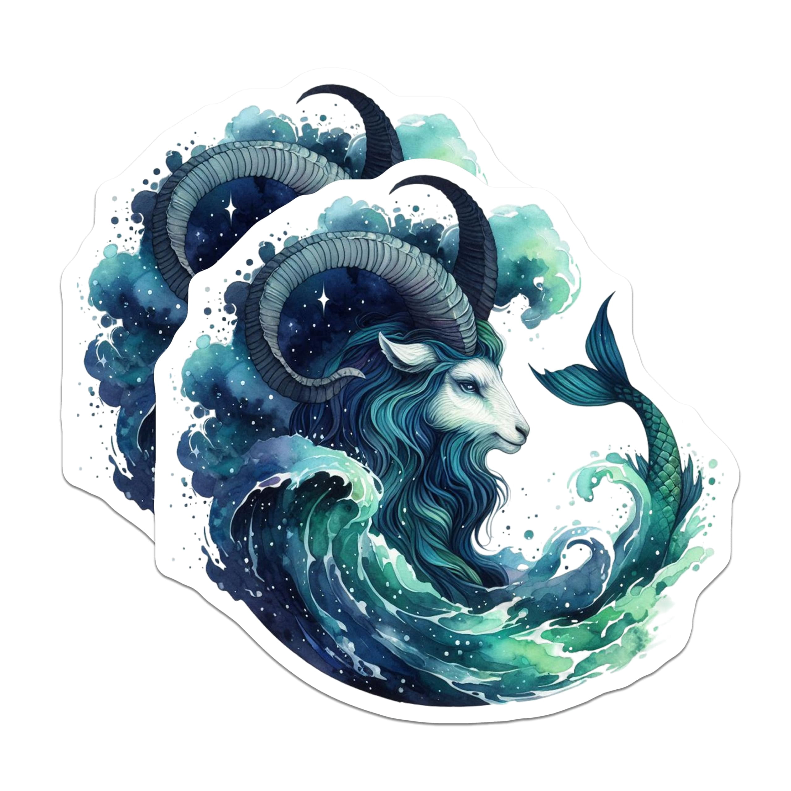 (2 Pack) Capricorn Zodiac Stickers - Sea Goat Astrology - Watercolor ...