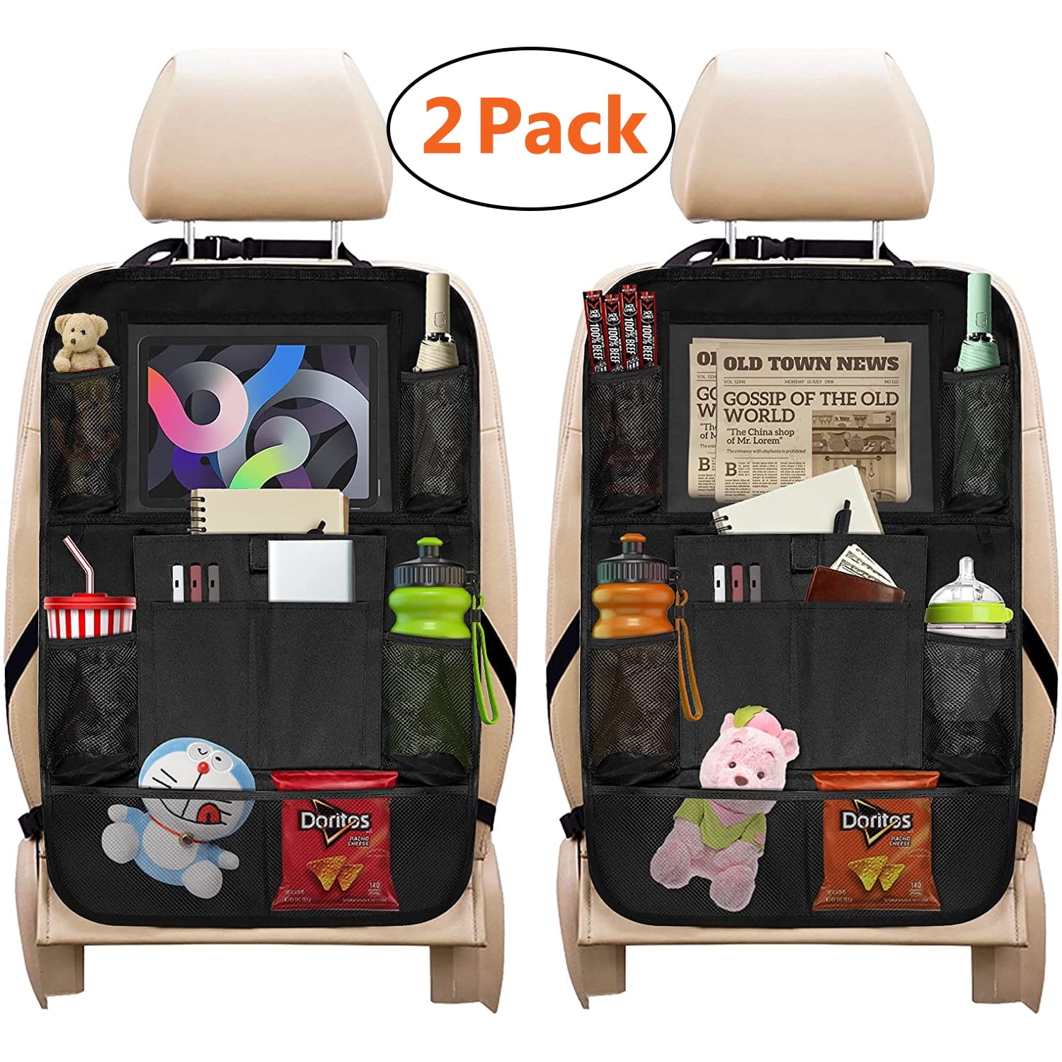 "2 Pack Backseat Car Organizer, 10.5"" Tablet Holder, 10 Pockets ...