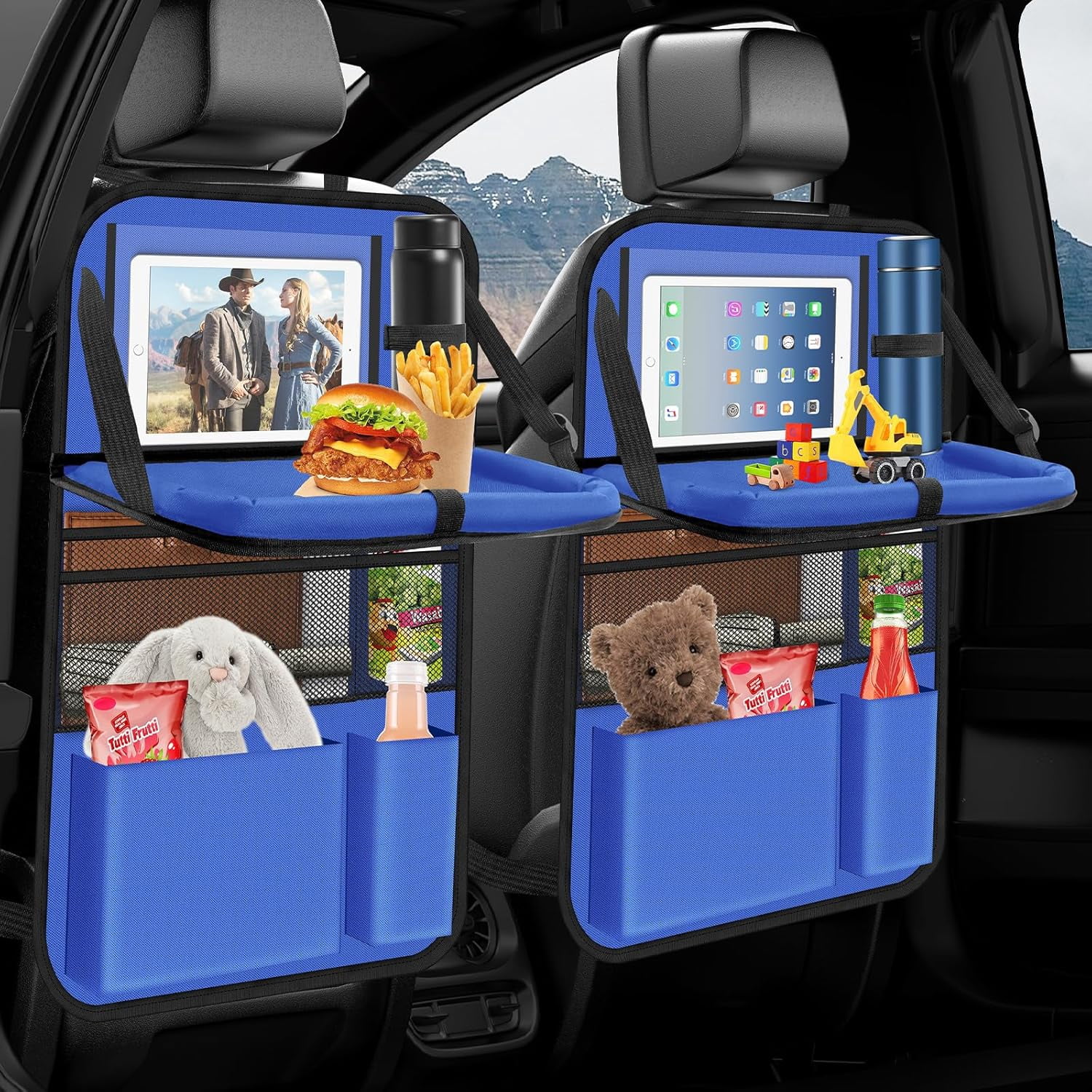2-Pack Car Backseat Organizers with Snack Tray & Tablet Holder-9-Pocket ...