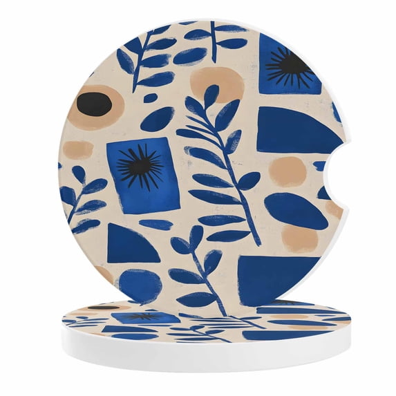 2 Pack Car Coasters Abstract Blue Flowers Ceramic Car Cup Holder ...