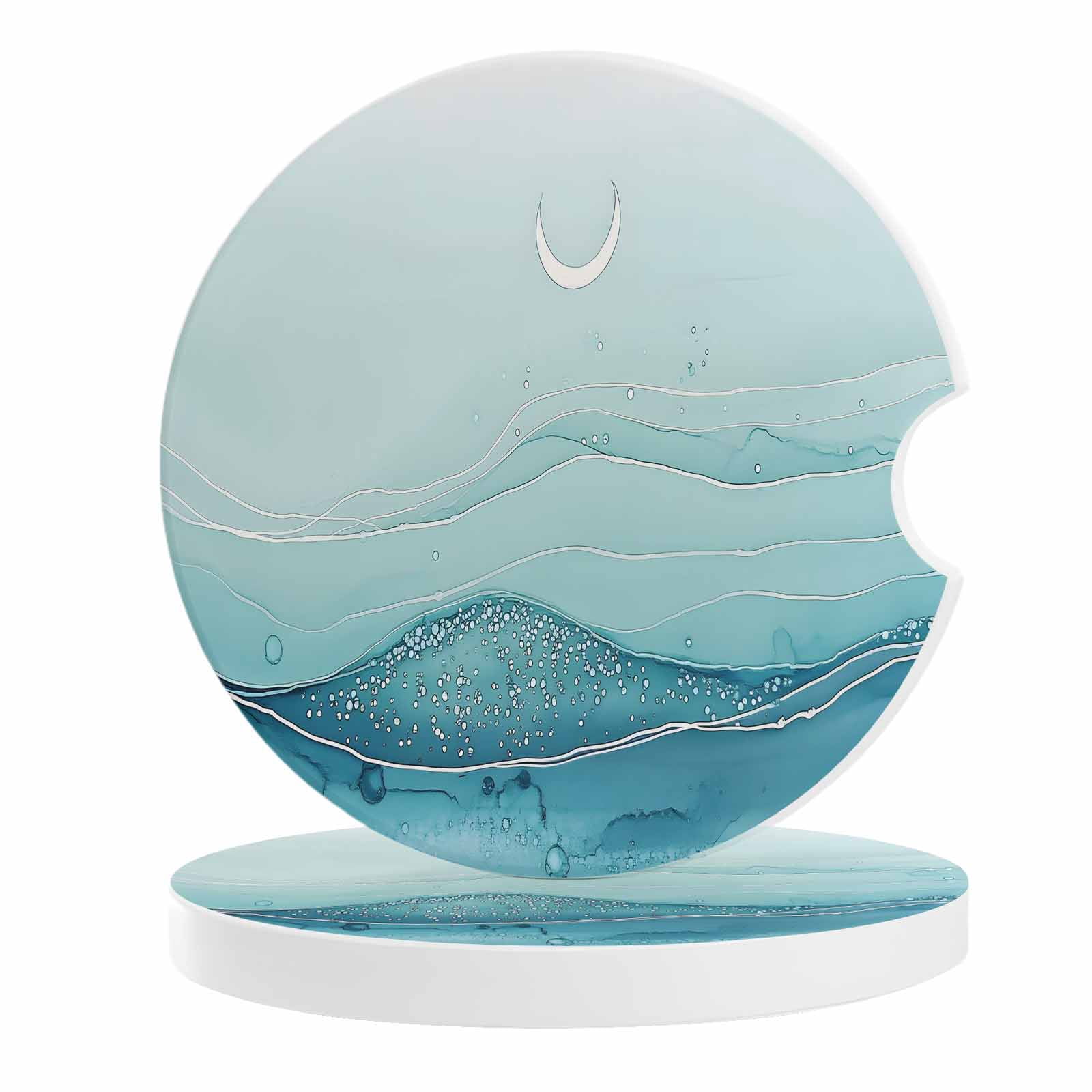 2 Pack Car Coasters Abstract Ombre Blue Ocean Wave Ceramic Car Cup ...