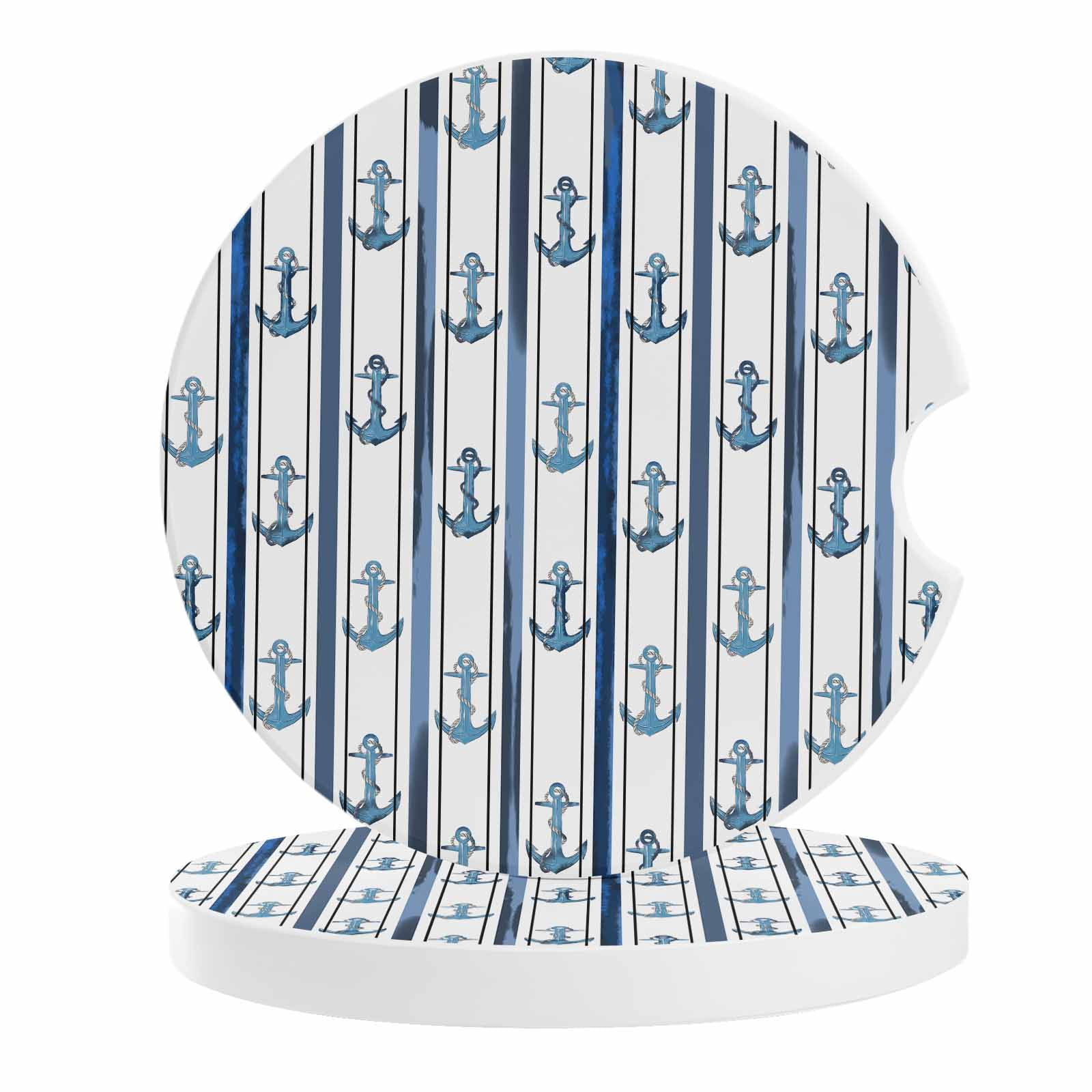 2 Pack Car Coasters Anchor Line Ceramic Car Cup Holder Coaster Blue ...